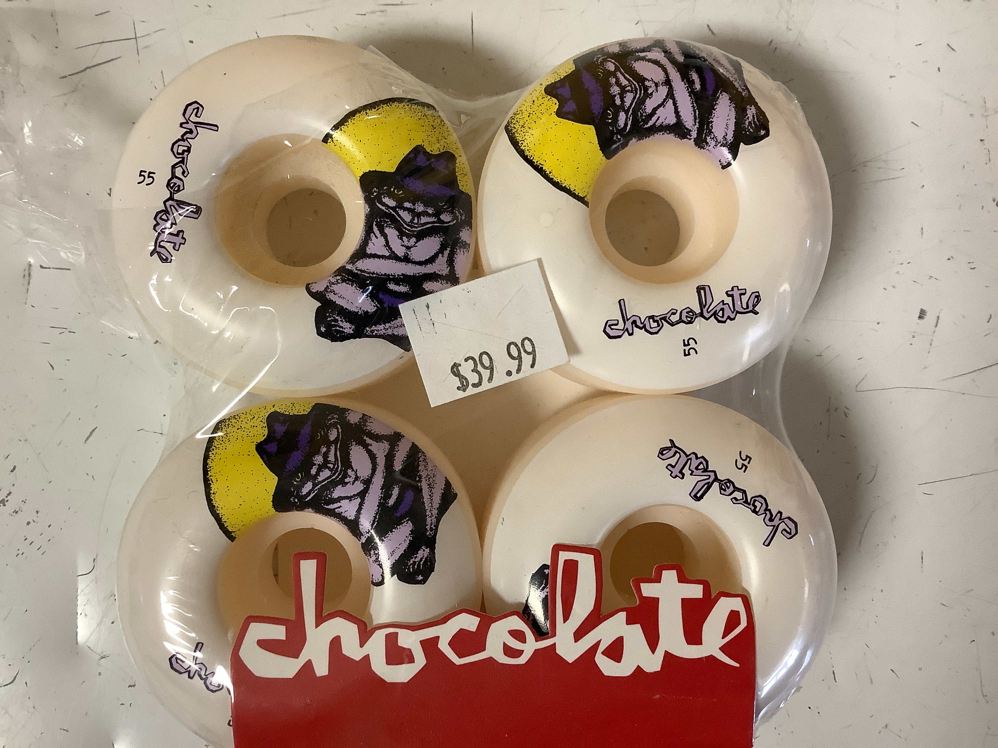 Chocolate Wheels 55mm purple guru graphic – Rowan Skate Center